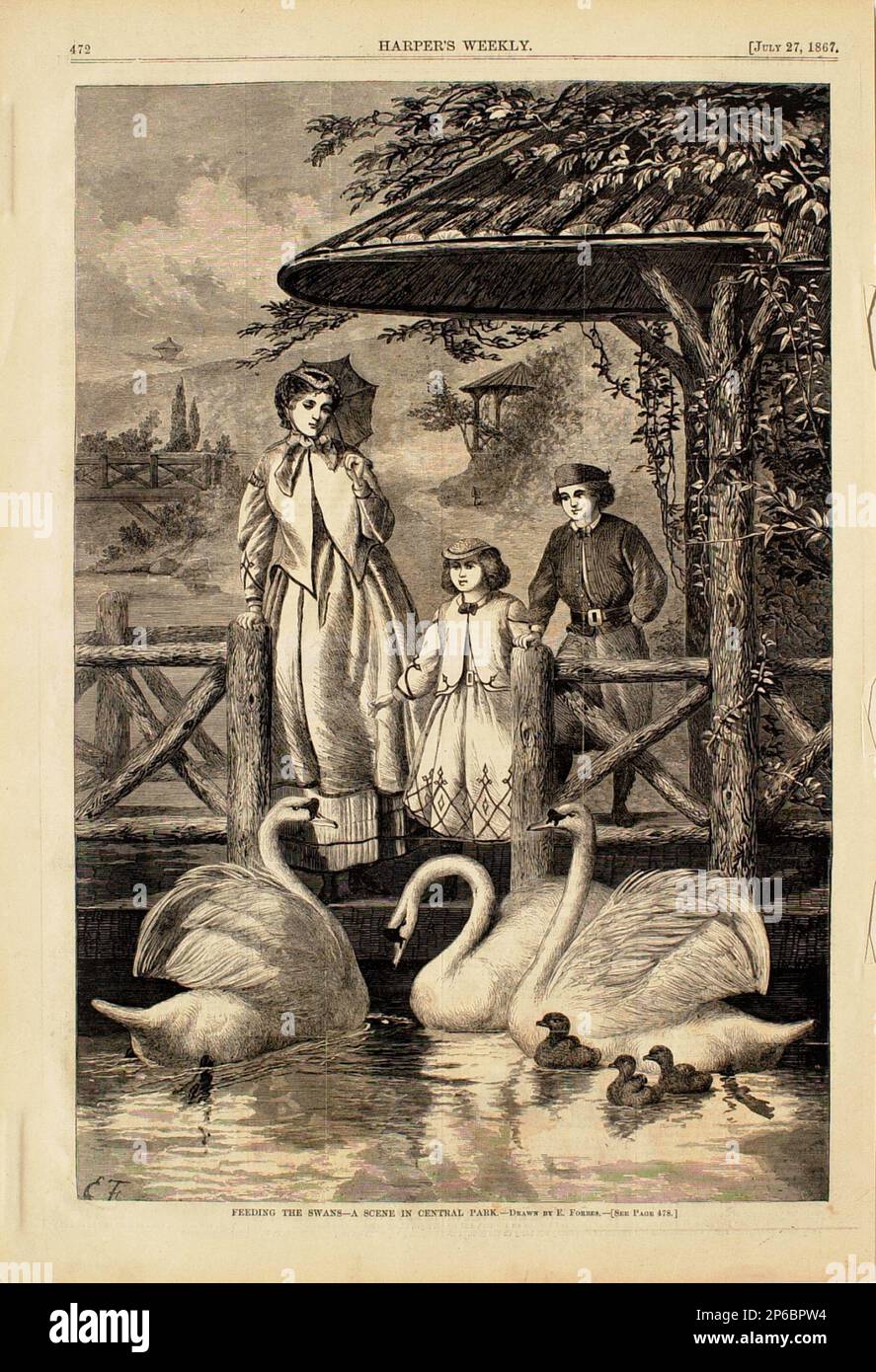 Edwin Forbes, Feeding the Swans—A Scene in Central Park, 1867, wood ...
