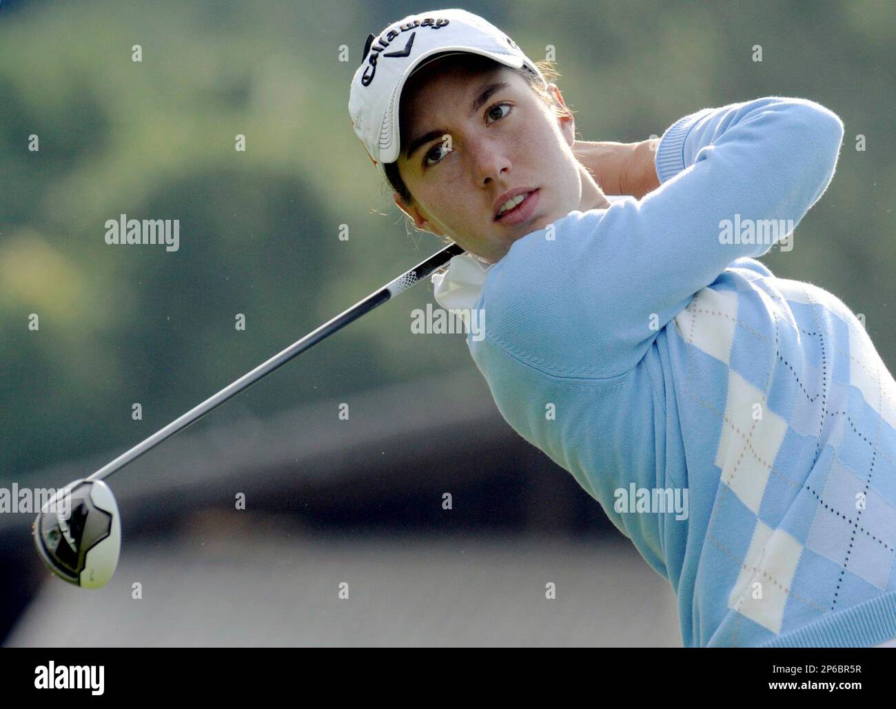 Carlotta Ciganda of Spain watches her teee during the second round of ...