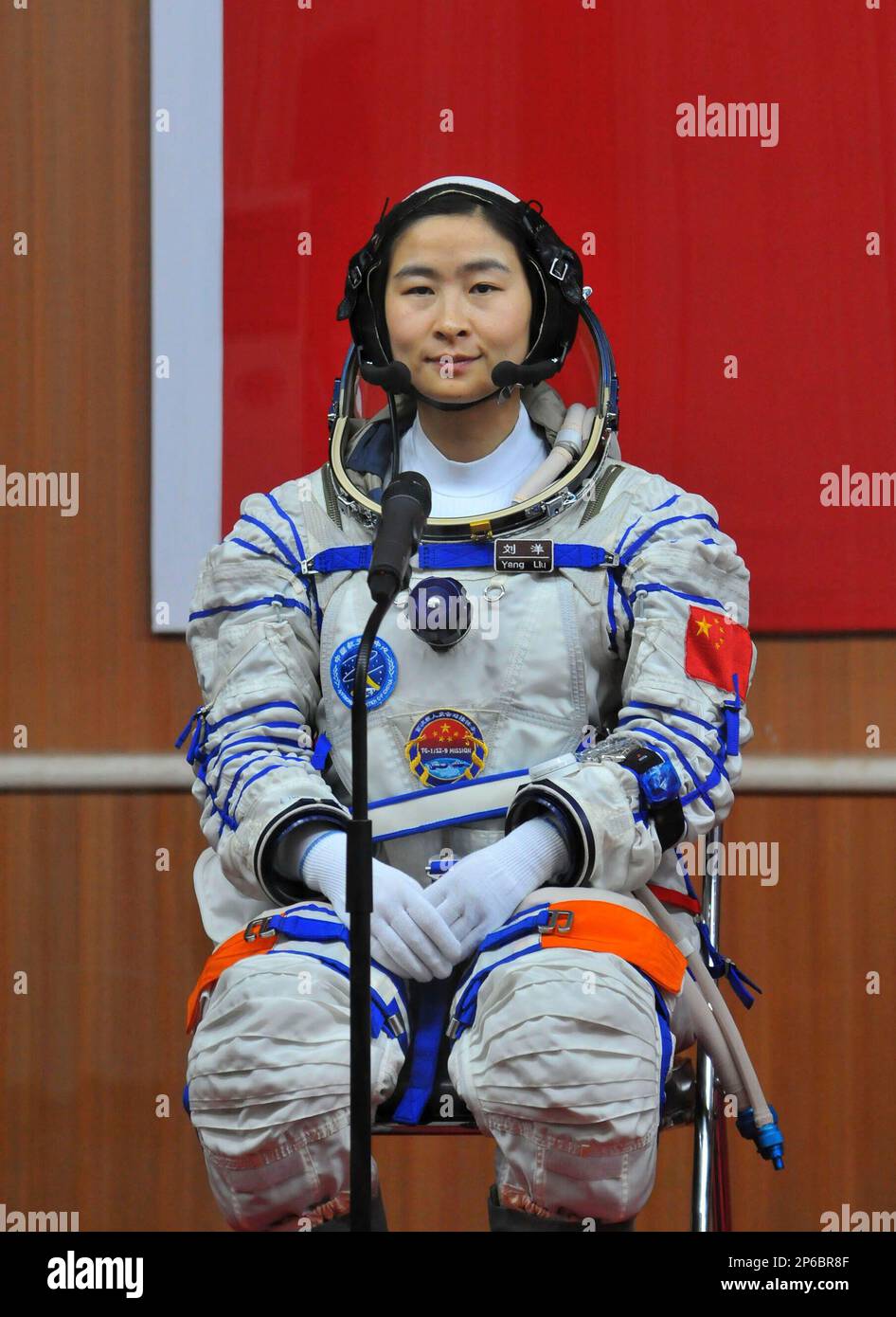 Chinese female astronaut Liu Yang attends a news conference at Jiuquan Satellite Launch Center ...