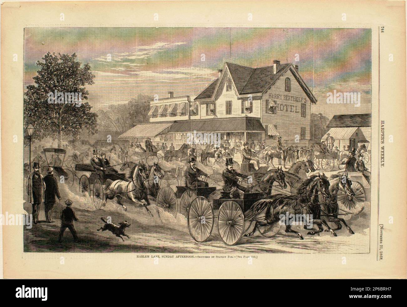 Stanley Fox, Harlem Lane, Sunday Afternoon, 1868, wood engraving on ...