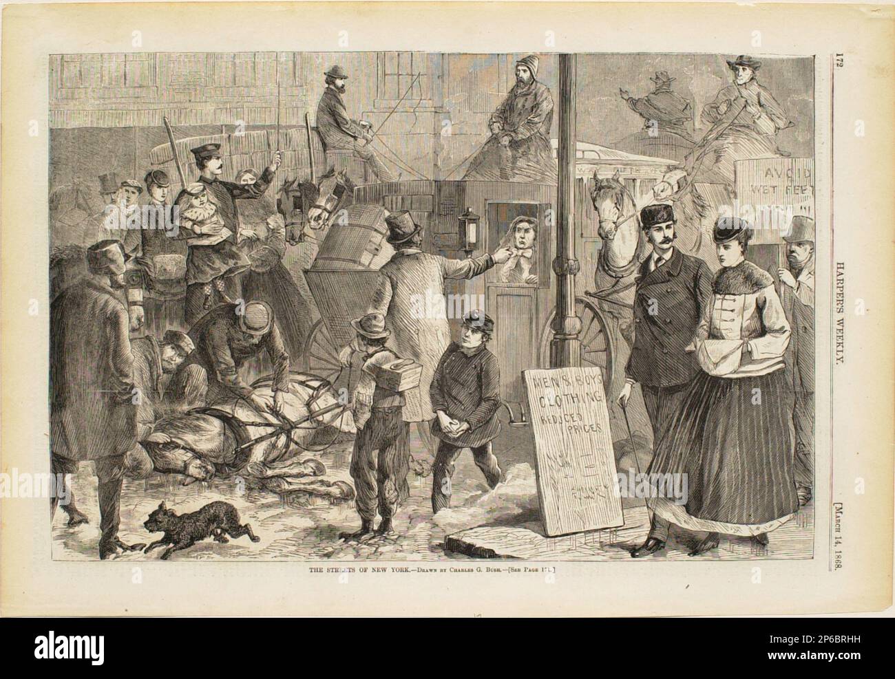 Charles Green Bush, The Streets of New York, 1868, wood engraving on ...