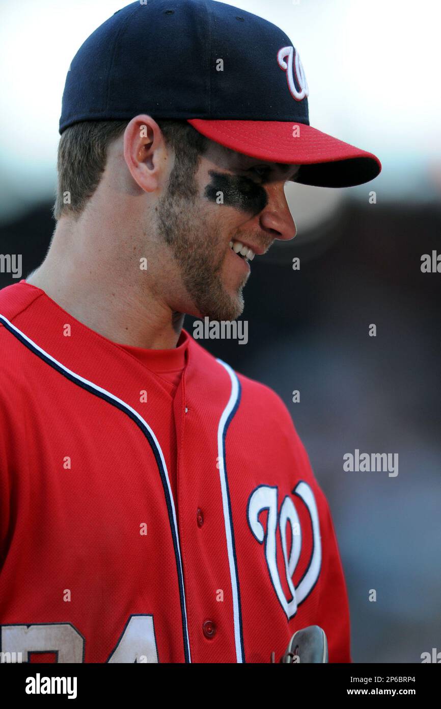 Washington Nationals outfielder Bryce Harper #34 following a game ...