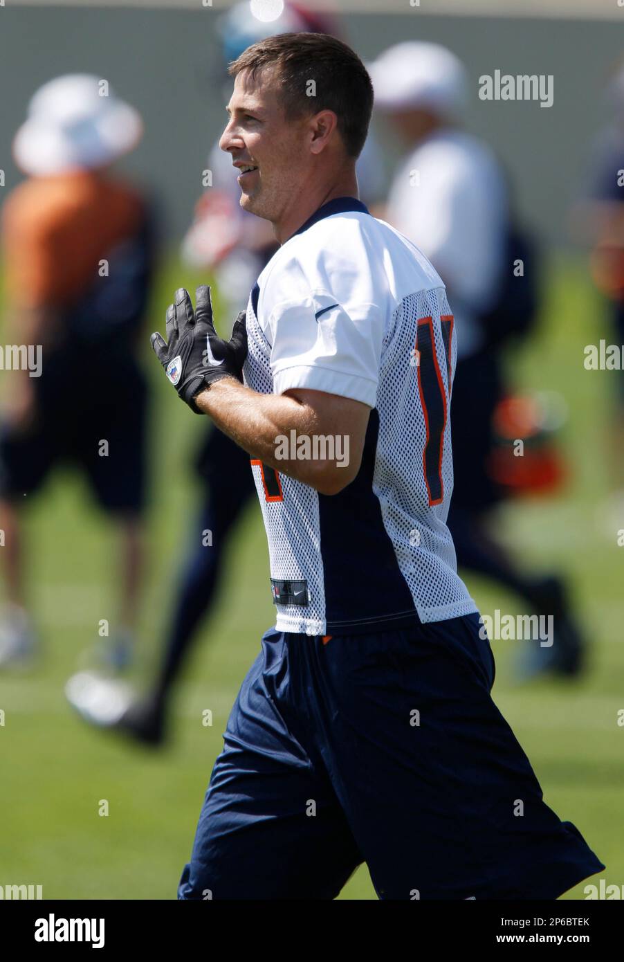 Denver Broncos wide receiver Brandon Stokley runs between drills during ...
