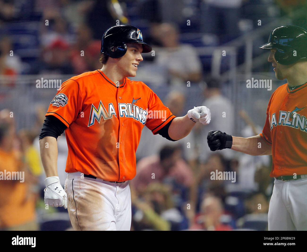 Miami Marlins Logan Morrison during a game against the Washington ...
