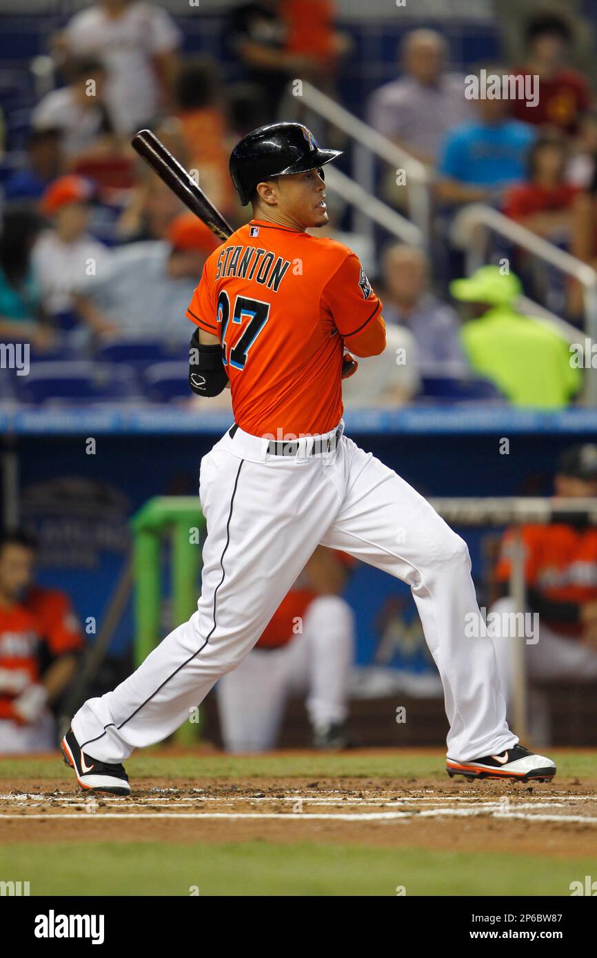 Miami Marlins Giancarlo Stanton during a game against the Washington ...