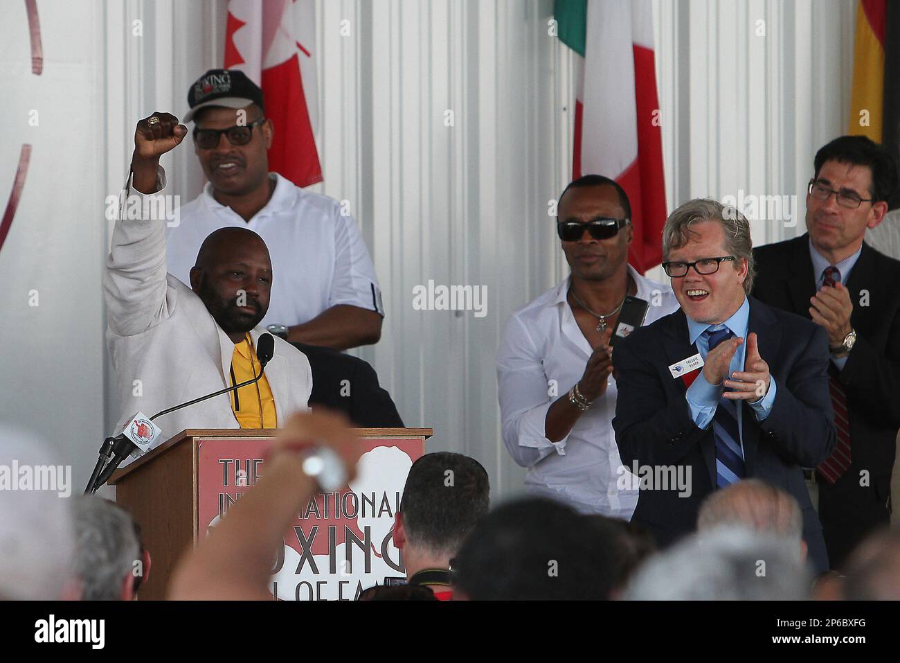 Inductee and boxer Mark "Too Sharp" Johnson gives his induction speech ...