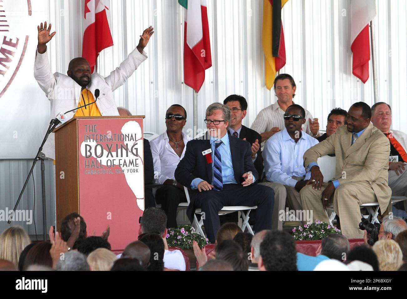 Inductee and boxer Mark "Too Sharp" Johnson gives his induction speech ...