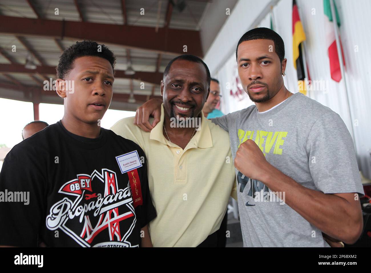Inductee Thomas "Hitman" Hearns poses with family members during the ...