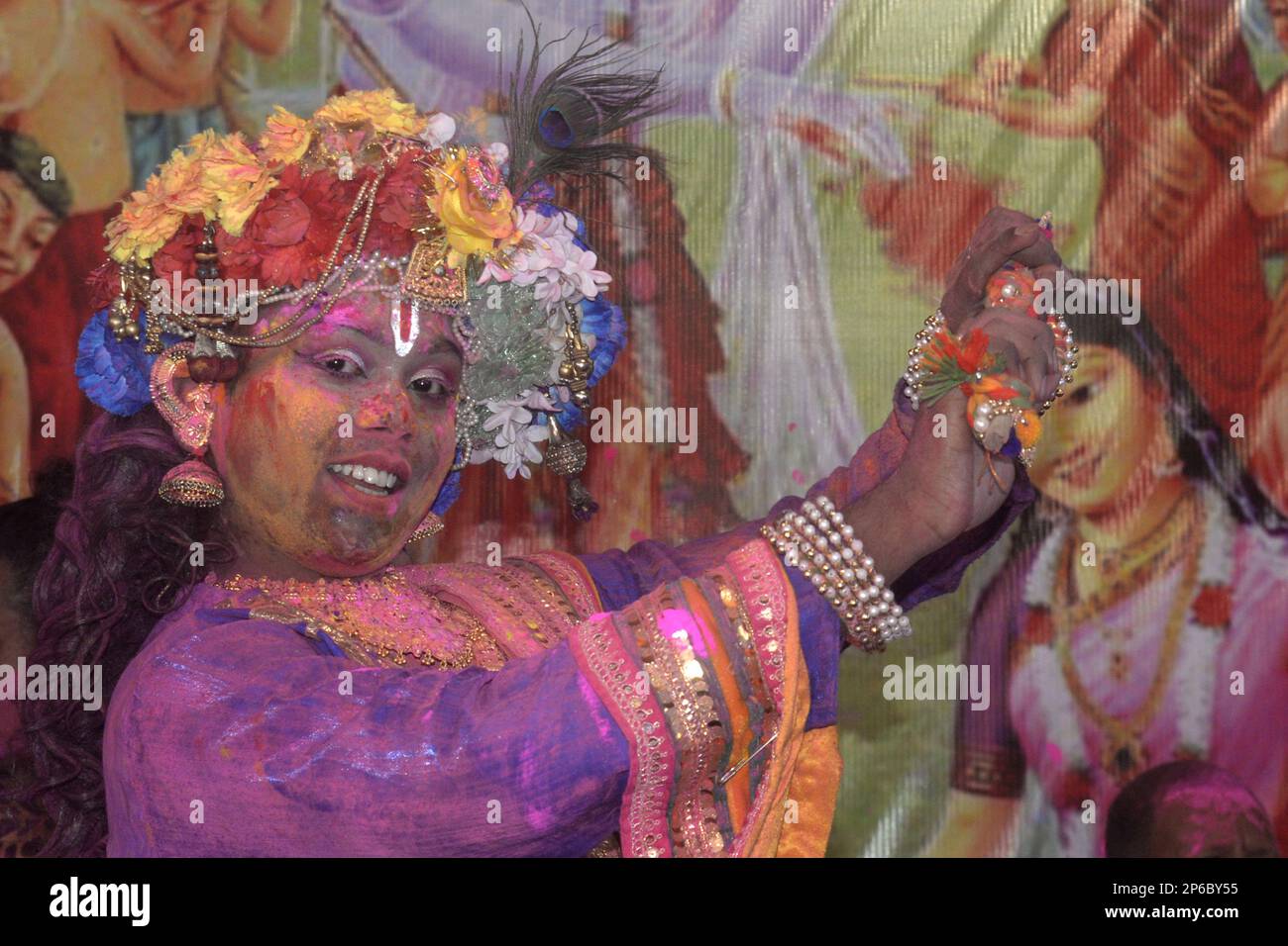 Kolkata, India: March 7, 2023, Devotees dressed in Lord Krishna attire ...