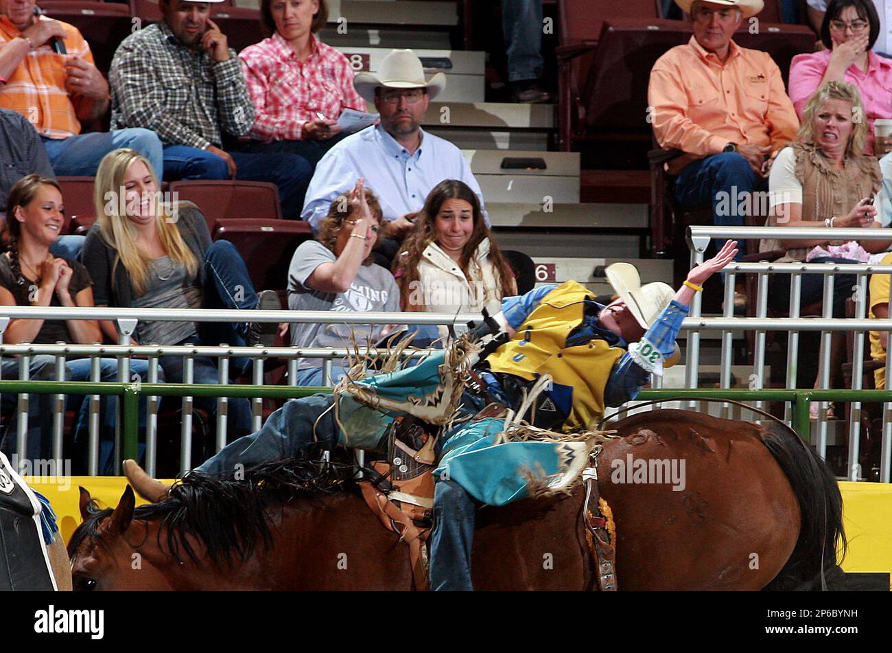 South Dakota State bareback rider Nick Schwedhelm and Bismark draw a ...