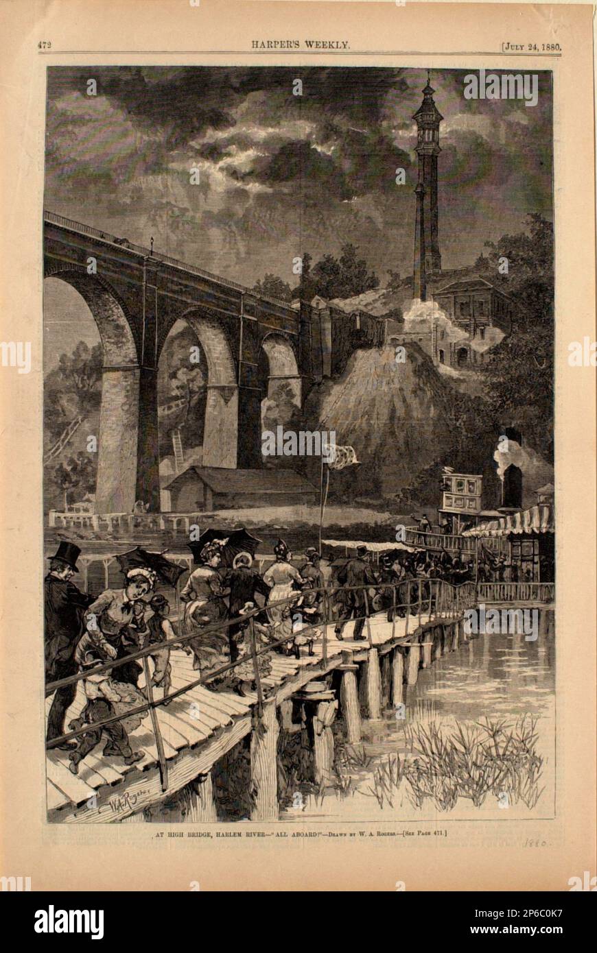 William Allen Rogers, At High Bridge, Harlem River—"All Aboard!", 1880 ...