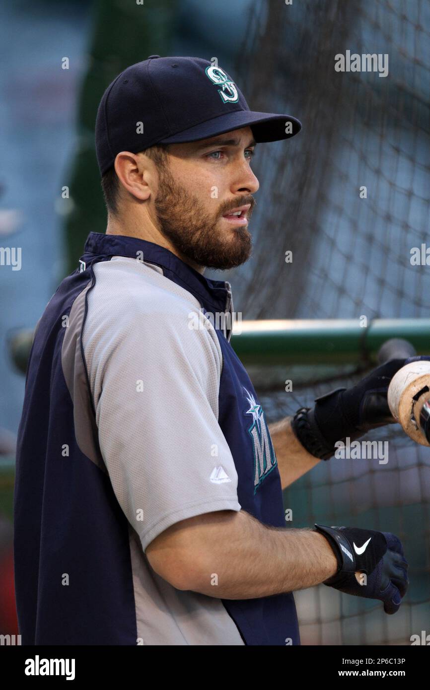 Dustin Ackley #13 of the Seattle Mariners before a game against the Los ...