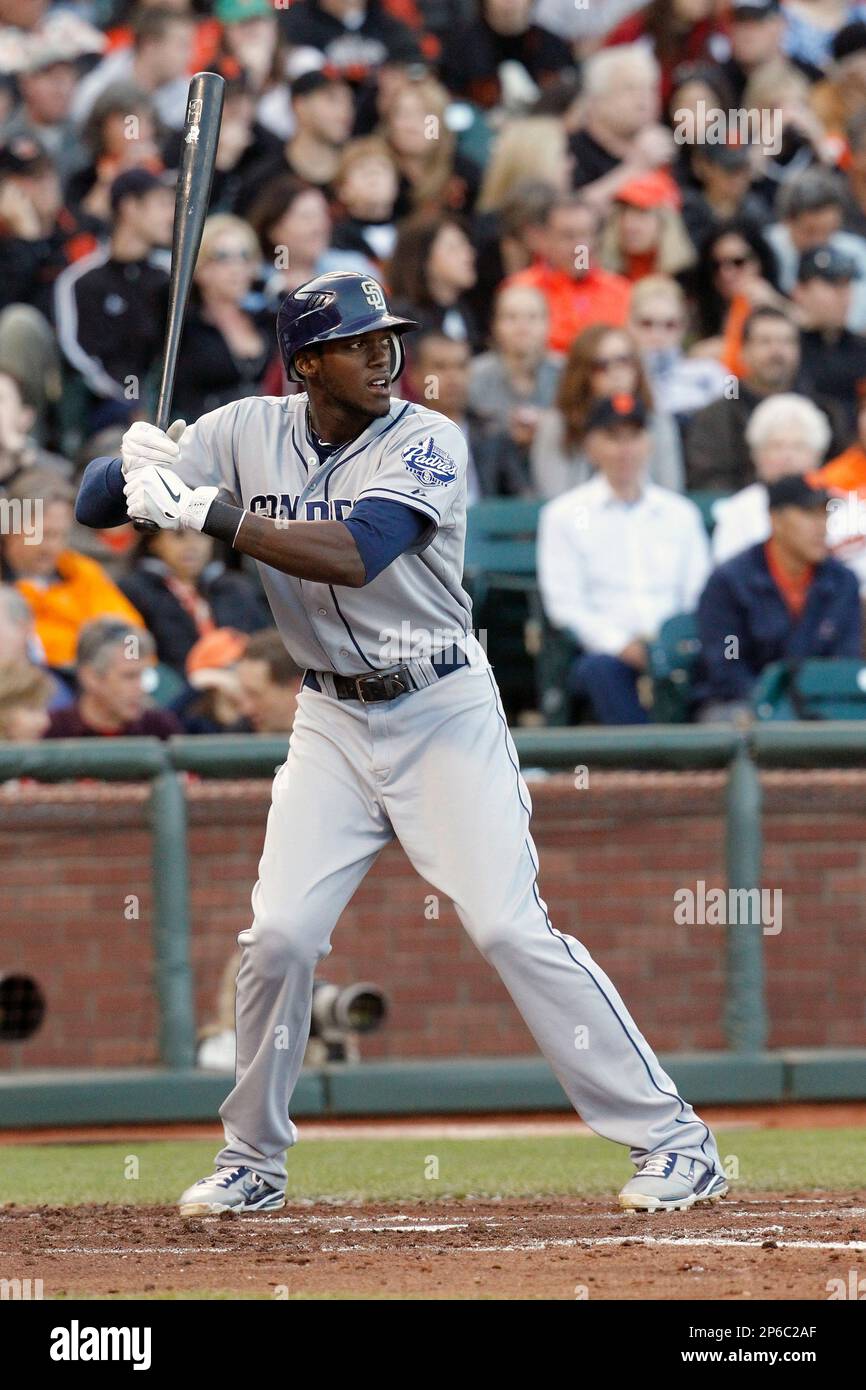 San Diego Padres center fielder Cameron Maybin (24) at bat during an ...
