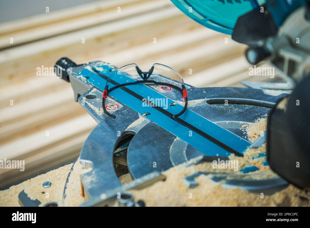 Wood Saw Workstation with Eyes Protecting Glasses Left by Worker ...