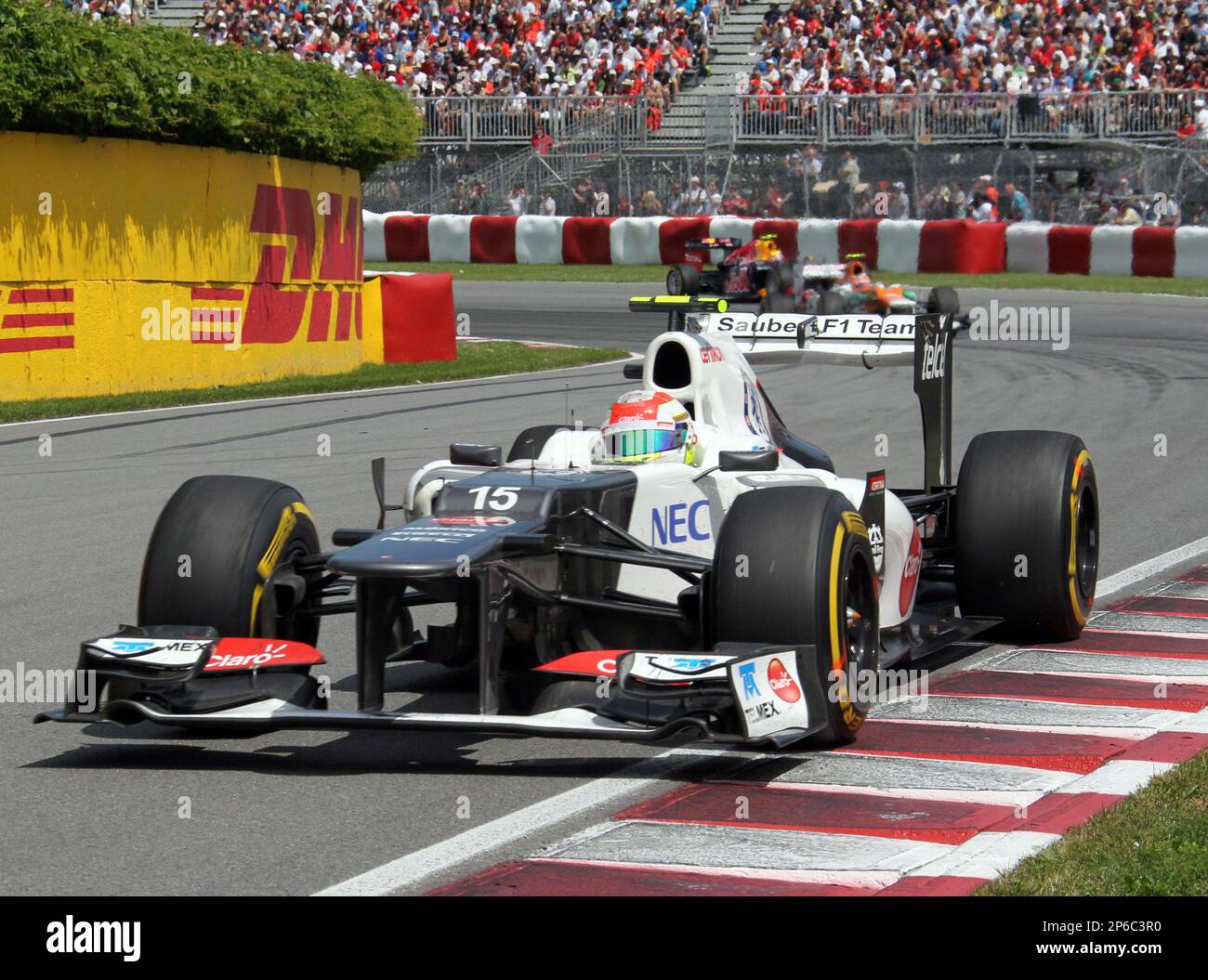 Sauber driver Sergio Perez of Mexico drives through the Senna Corner on ...