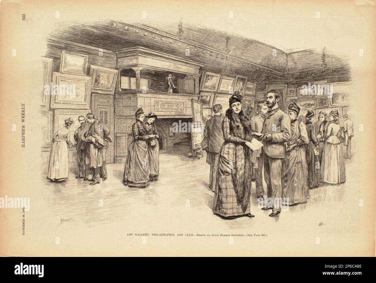 Alice Barber Stephens, Art Gallery, Philadelphia Art Club, 1890, wood ...