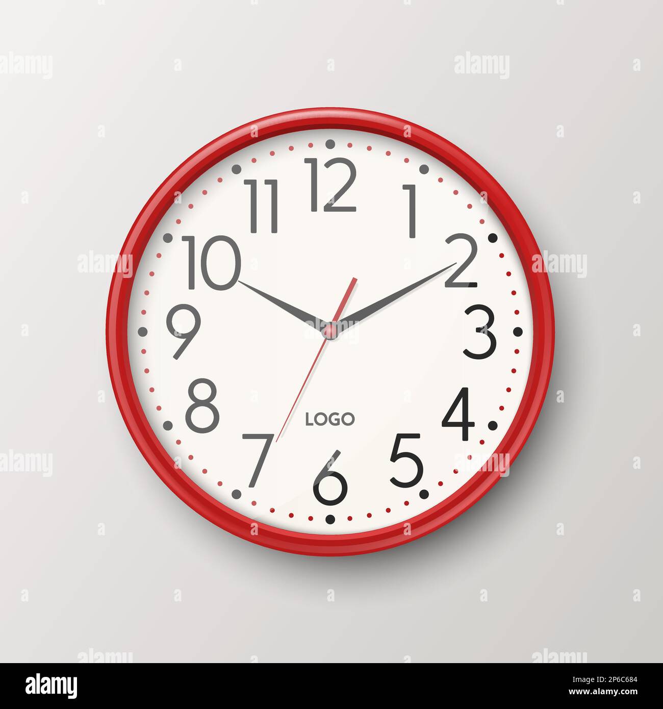 Vector 3d Realistic Simple Round Red Wall Office Clock with White Dial ...