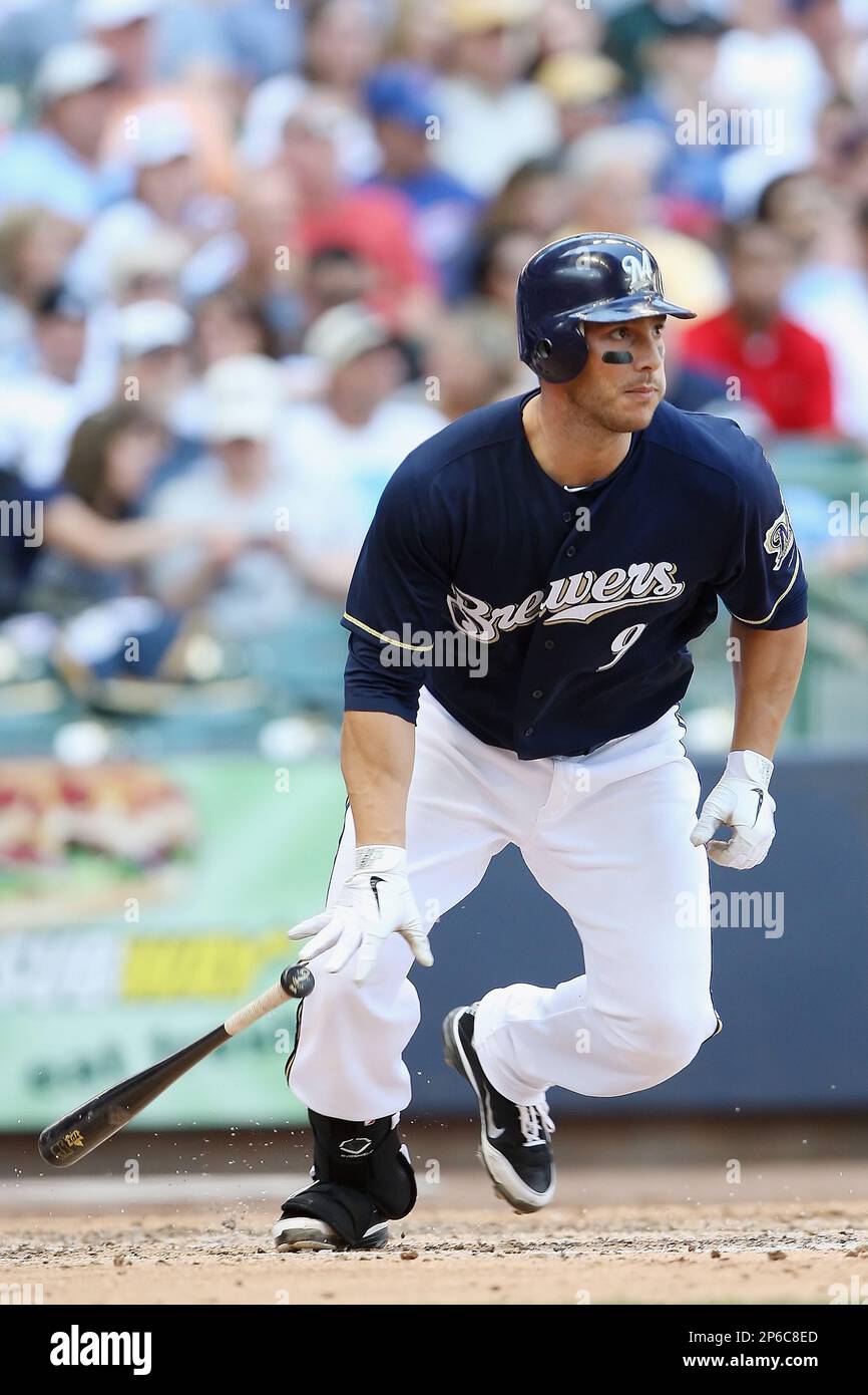 June 07, 2012: Milwaukee Brewers catcher George Kottaras #9 singles to ...