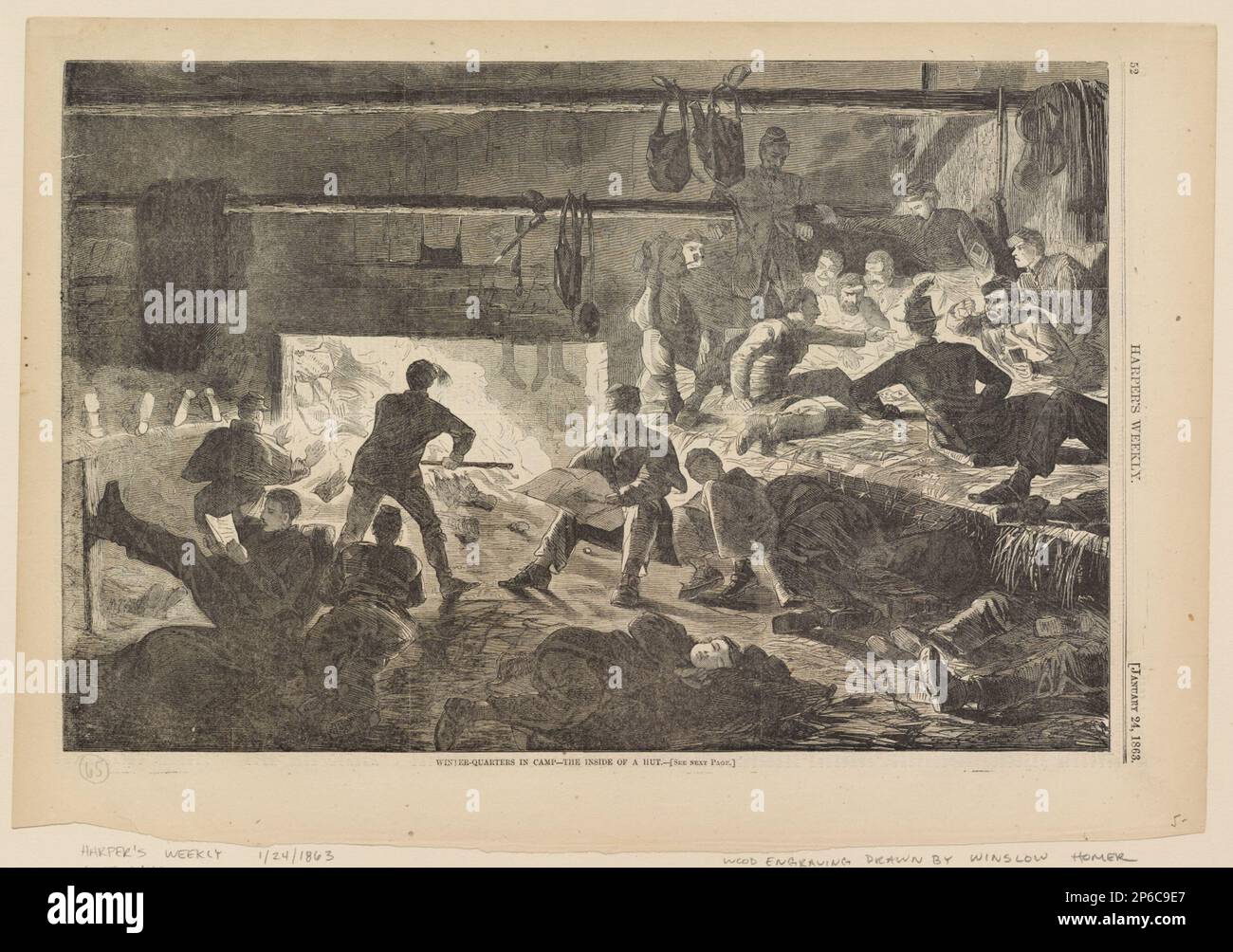 M. T., Winter-Quarters in Camp—The Inside of a Hut, 24 Jan. 1863, wood ...
