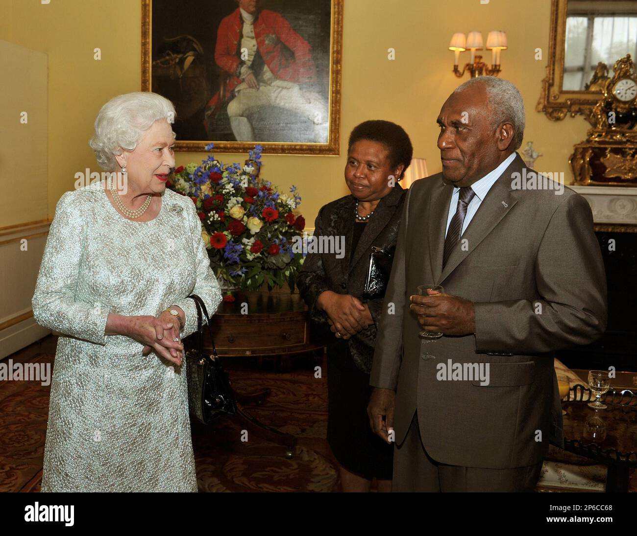 Britain's Queen Elizabeth II talks with the Governor General of the ...