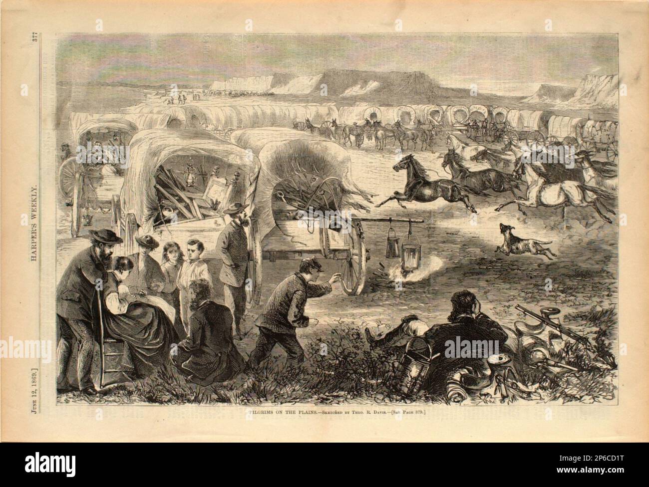 Theodore Russell Davis, Pilgrims on the Plains, 1869, wood engraving on ...