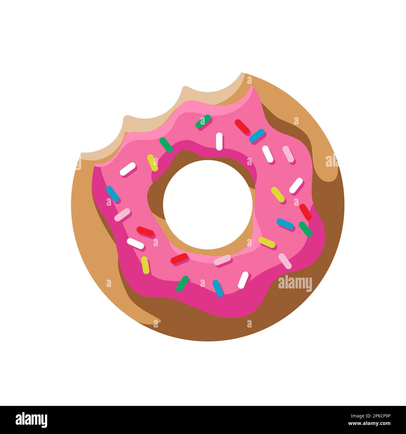 Colored bitten donut on a white background in cartoon style for ...