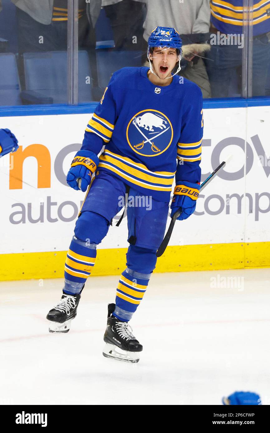 Buffalo Sabres center Dylan Cozens (24) celebrates his goal during the ...