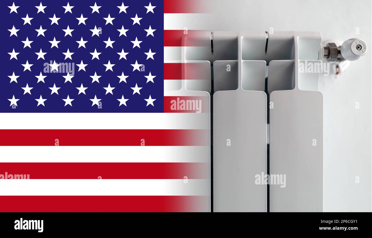 USA flag and metal radiator with adjustable valve Stock Photo - Alamy