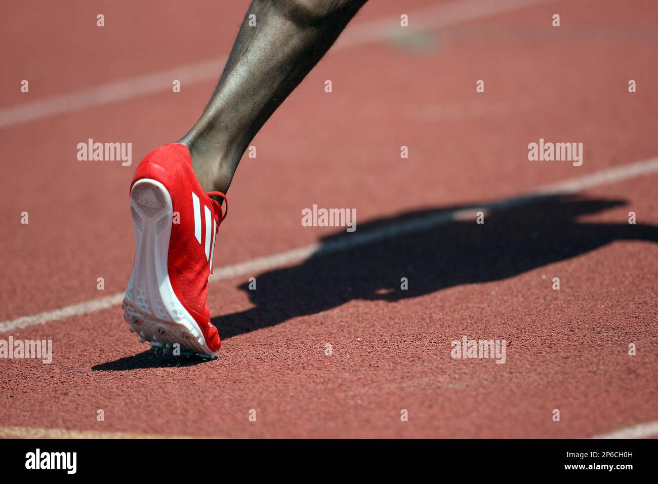 An adidas running shoe on the track as seen during the Pure Athletics ...