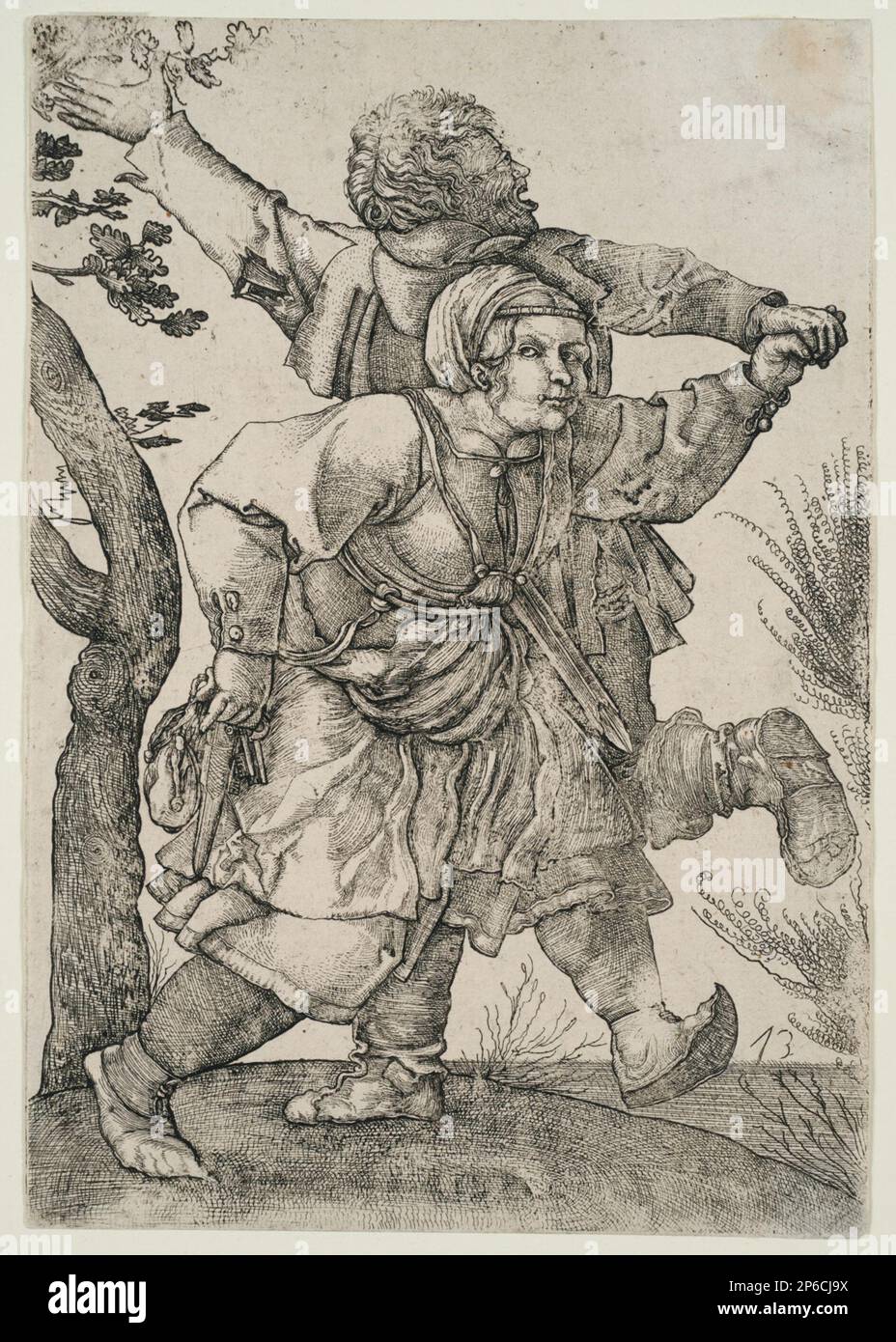 Hieronymus Hopfer, Peasant Couple Dancing, 1520–1550, etching on laid ...