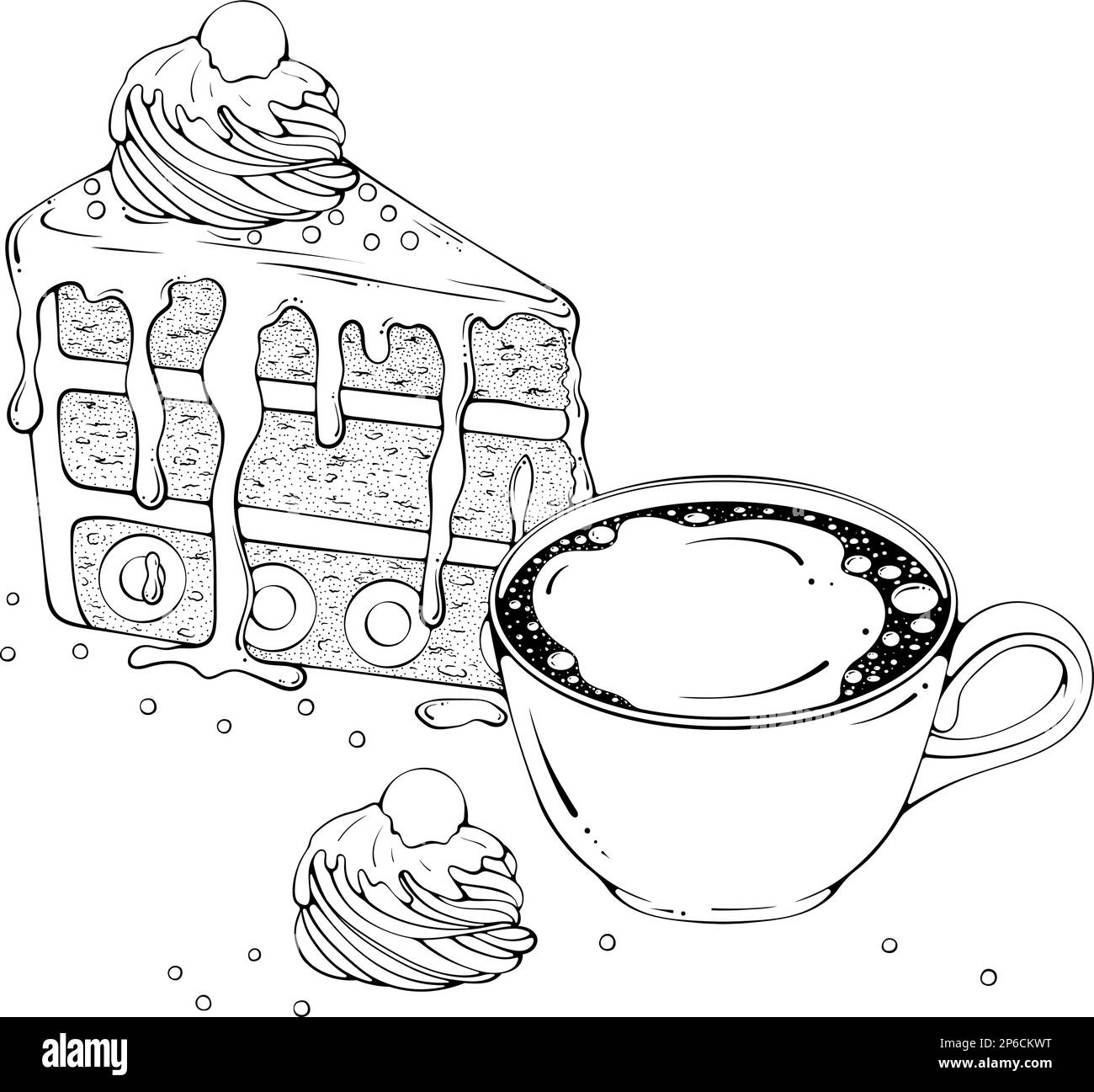 Breakfast coffee chocolate cake Black and White Stock Photos & Images ...