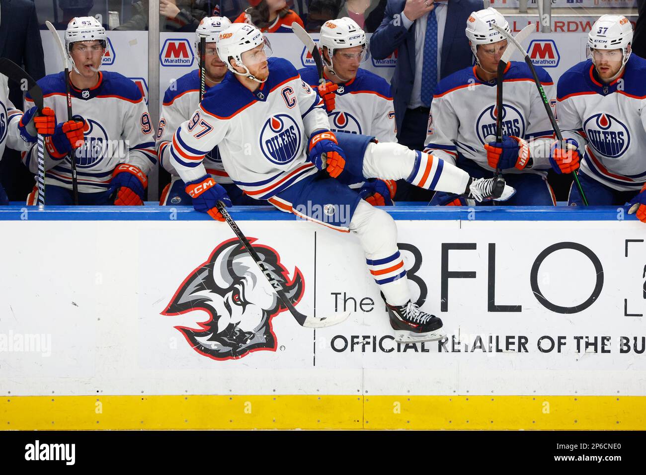 Edmonton Oilers center Connor McDavid (97) leaves the bench during the ...