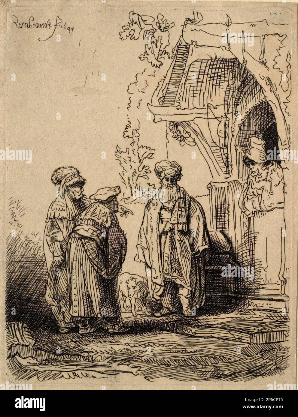 After Rembrandt van Rijn, Three Oriental Figures (Jacob and Laben ...