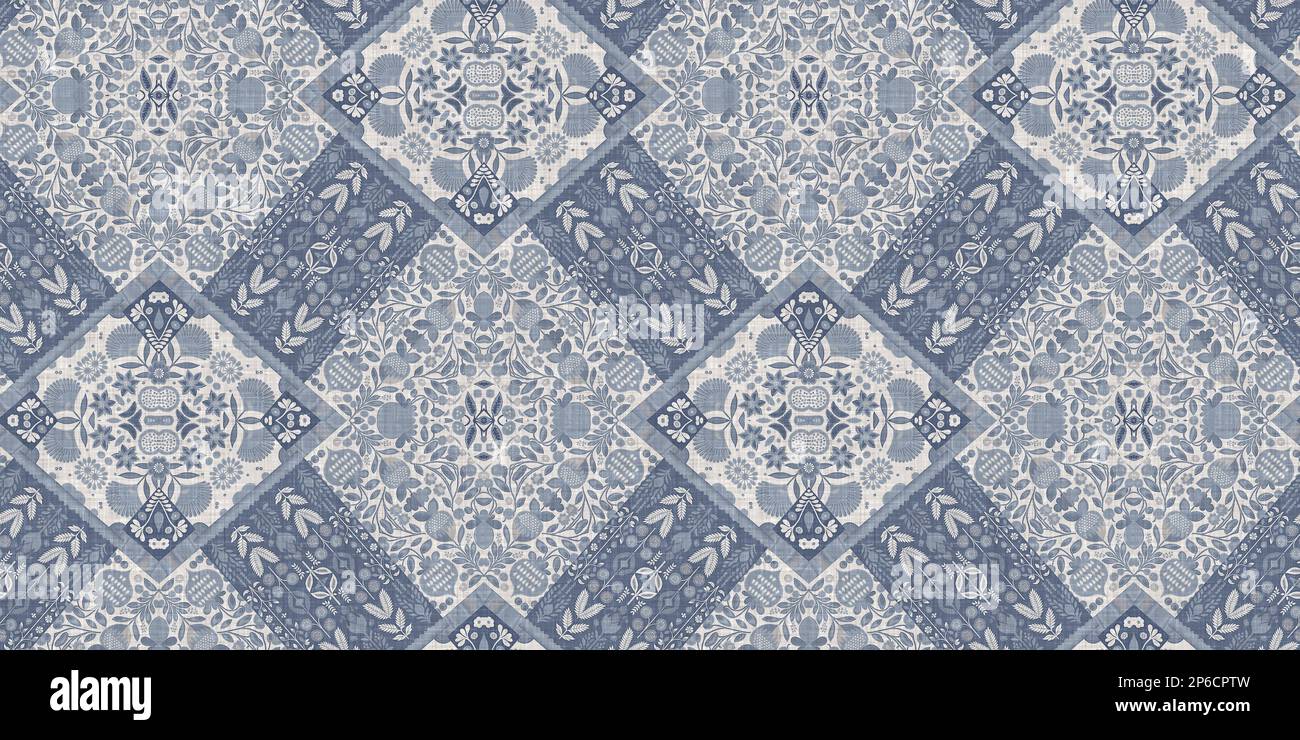 Farm house blue damask seamless border. Tonal french intricate cottage ...