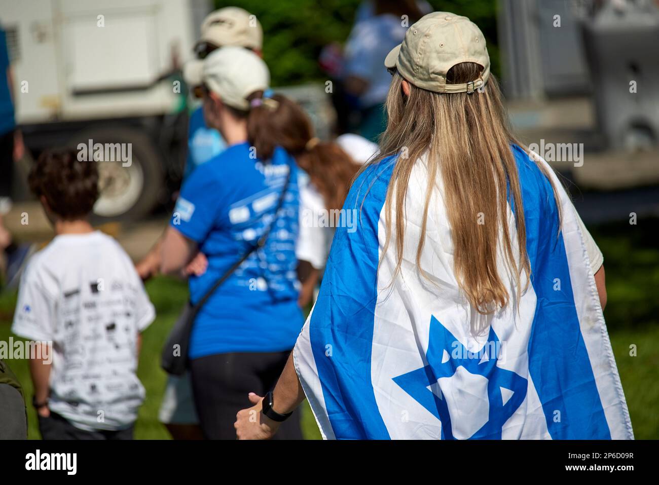 Toronto, Ontario Canada- May 29th, 2022: A lady wearing the Israeli ...