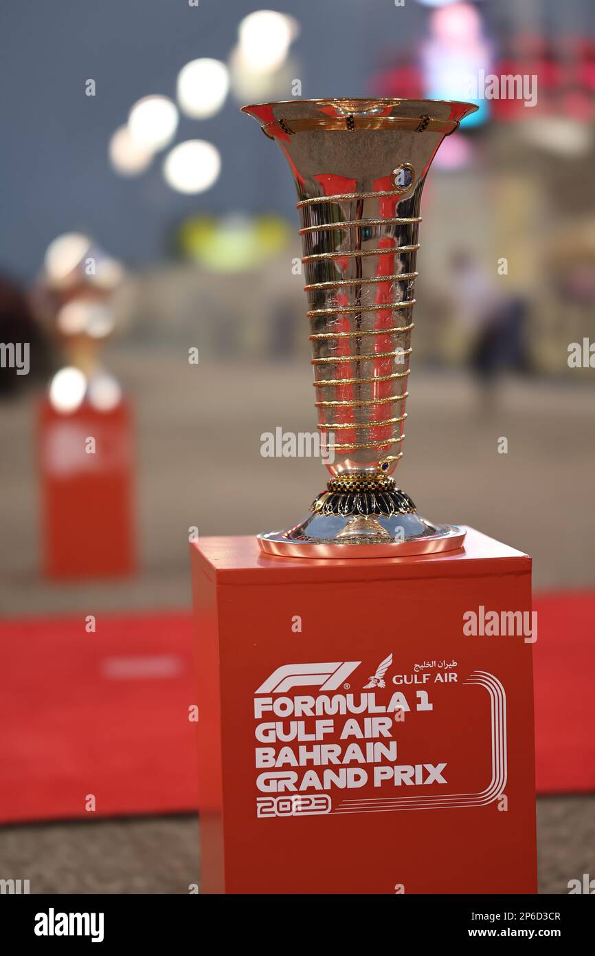 MANAMA, BAHRAIN, Sakhir circuit, 05. March 2023: Trophy for race ...