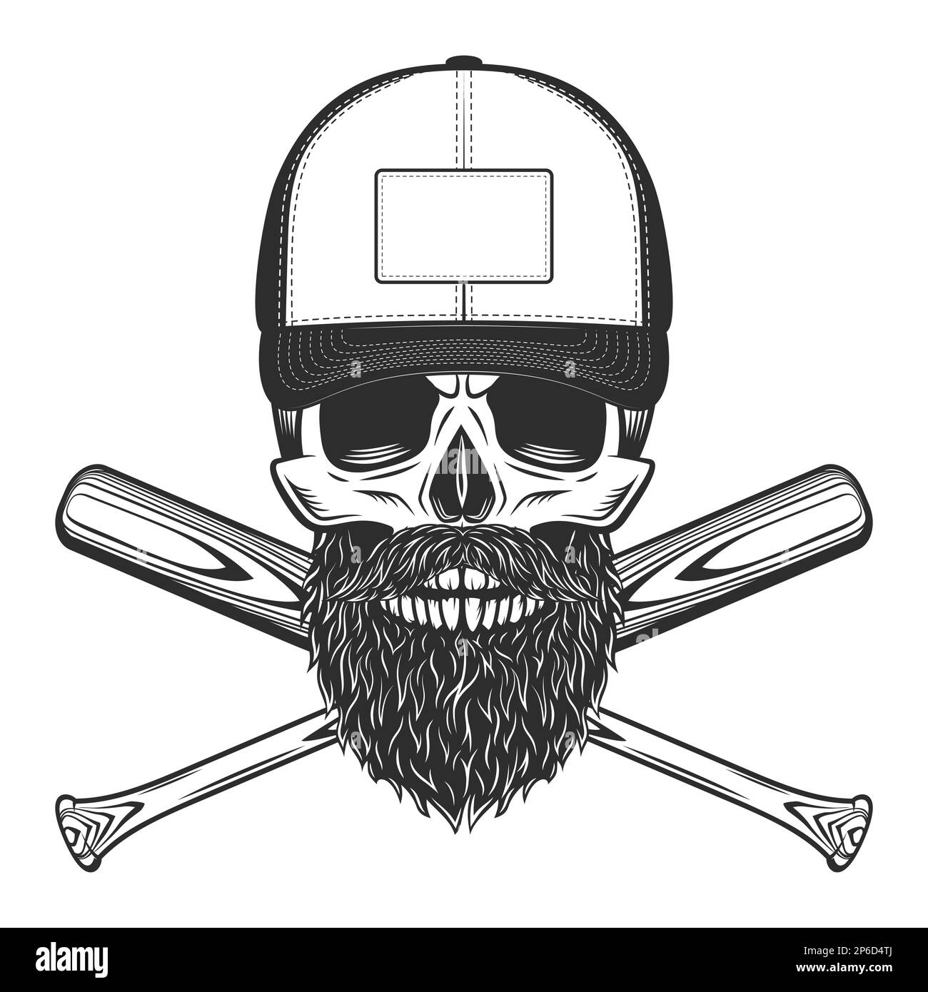 Skull in cap with beard and mustache with baseball bat club emblem ...