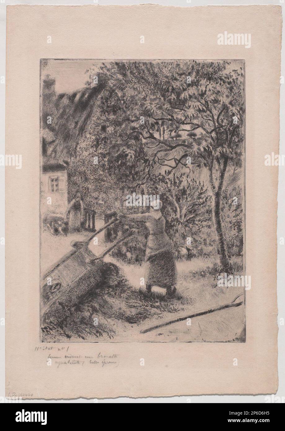 Camille Pissarro, Woman Emptying a Wheelbarrow, 1880, drypoint and ...