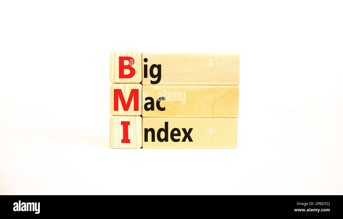BMI big mac index symbol. Concept words BMI big mac index on wooden ...