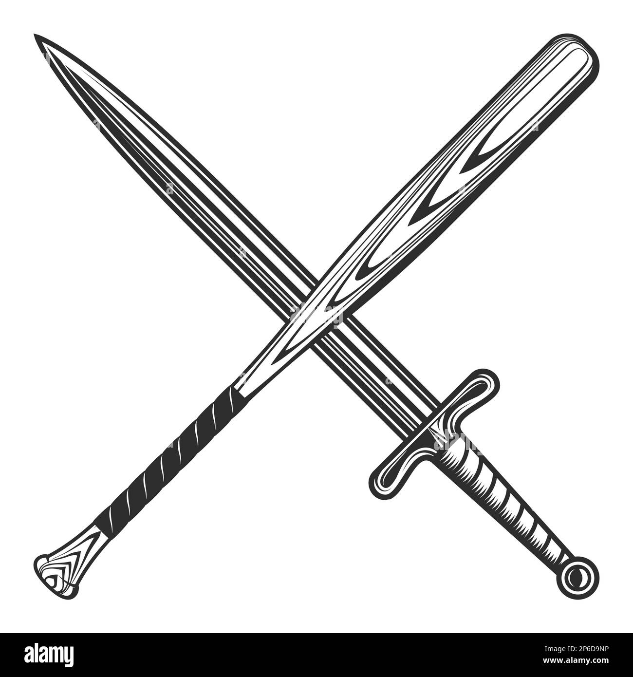Knight sword with baseball bat club emblem design elements template in ...