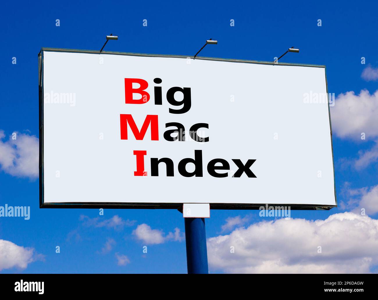 BMI big mac index symbol. Concept words BMI big mac index on big white ...