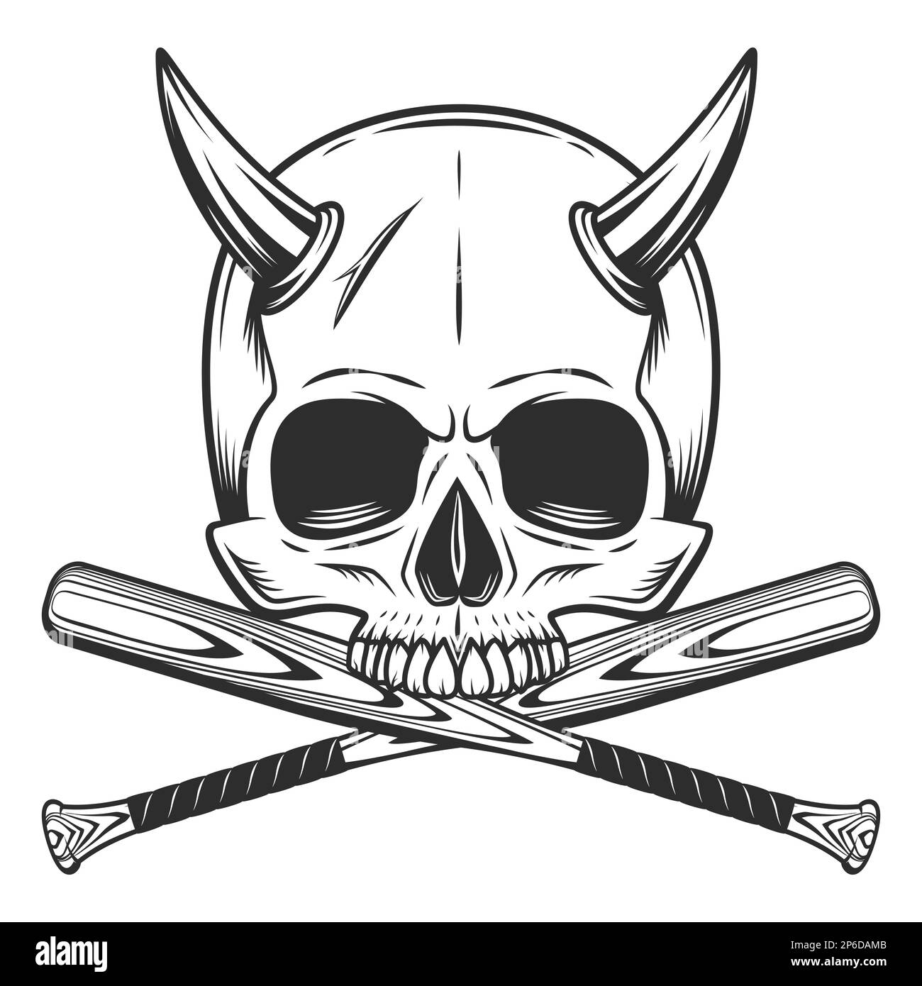 Skull and horn without jaw with baseball bat club emblem design ...
