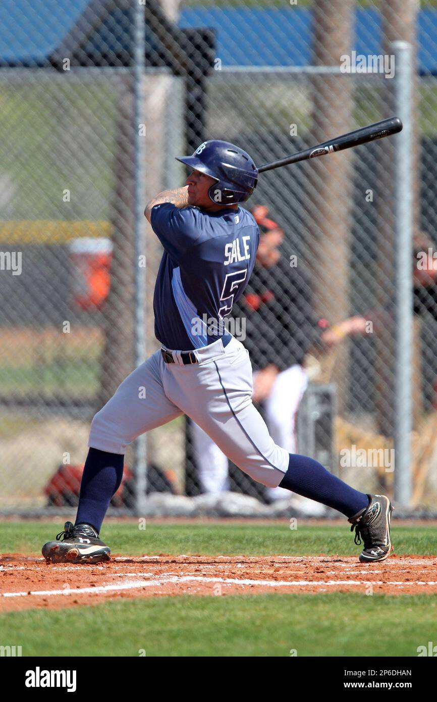 Tampa Bay Rays outfielder Josh Sale #5 at bat during an extended spring ...