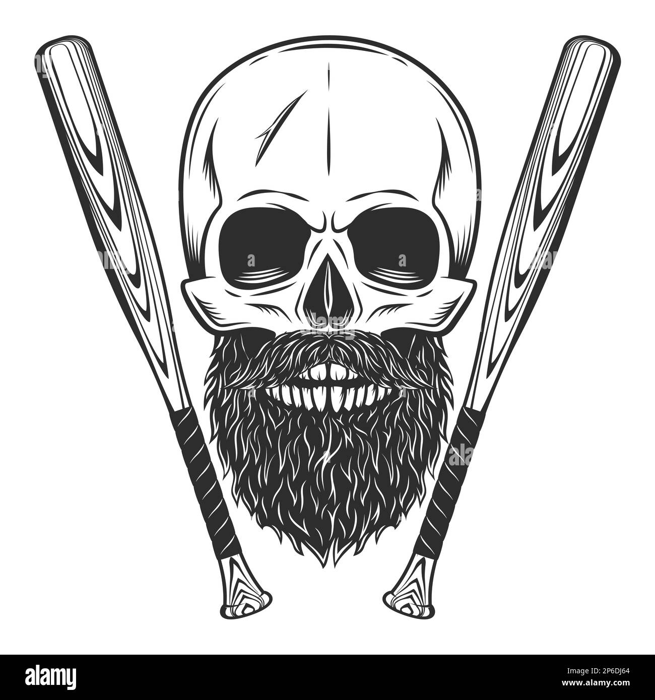 Skull with beard and mustache with baseball bat club emblem design ...