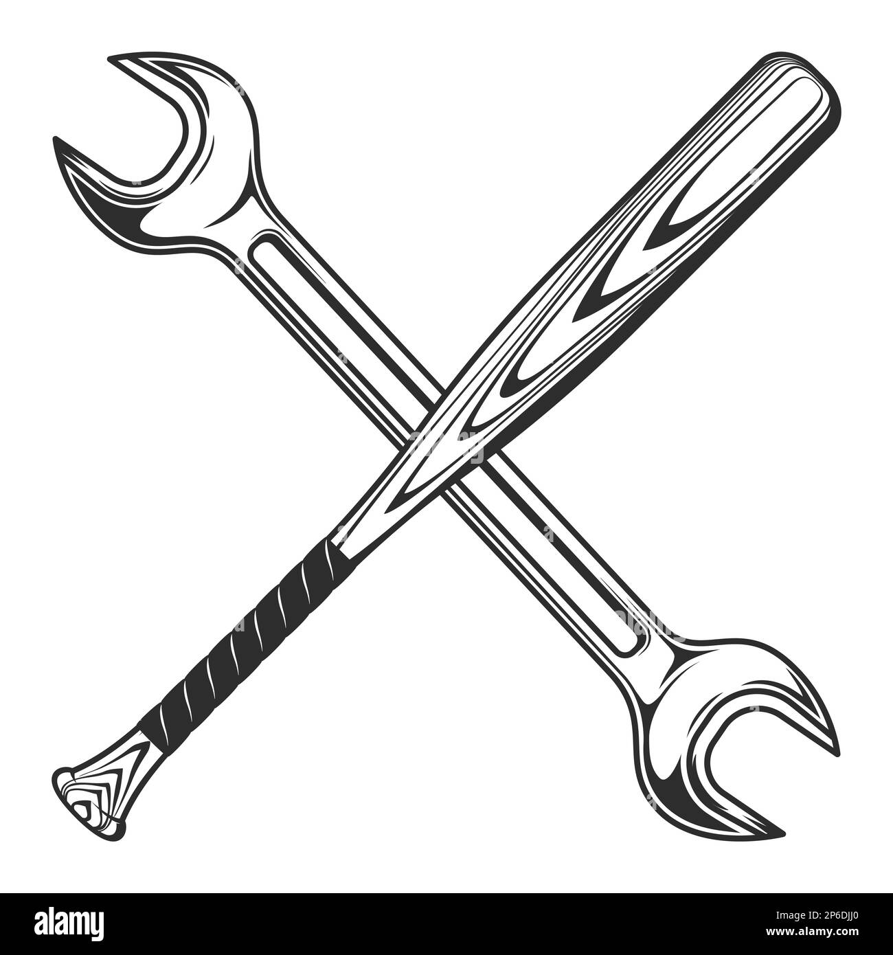 Spanner wrench with baseball bat club emblem design elements template ...
