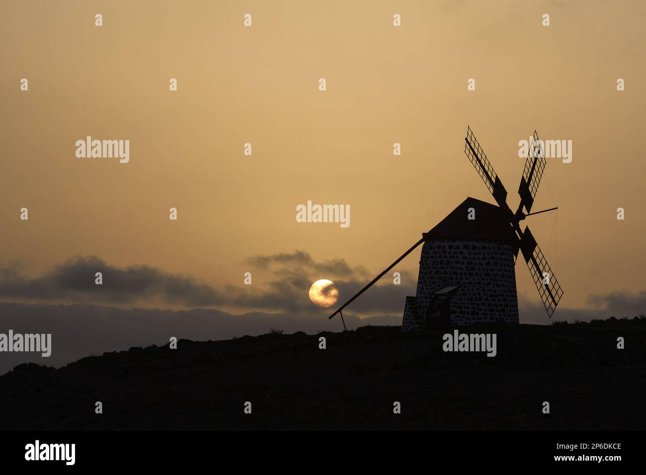Sunset at the windmills of La Oliva in Fuerteventura Stock Photo - Alamy