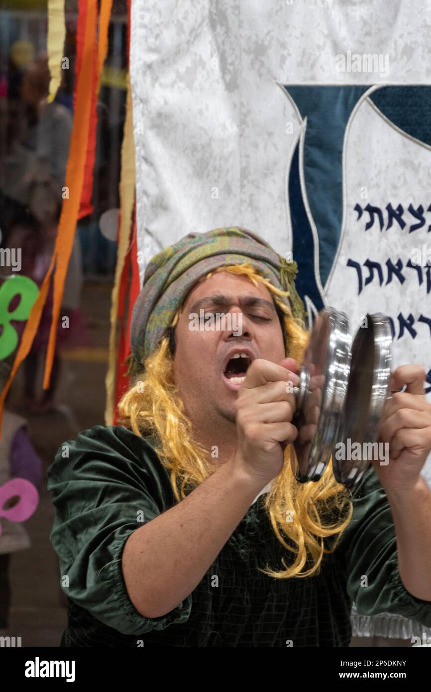 Harish, Israel. Reading of the scroll of Esther during the Jewish ...