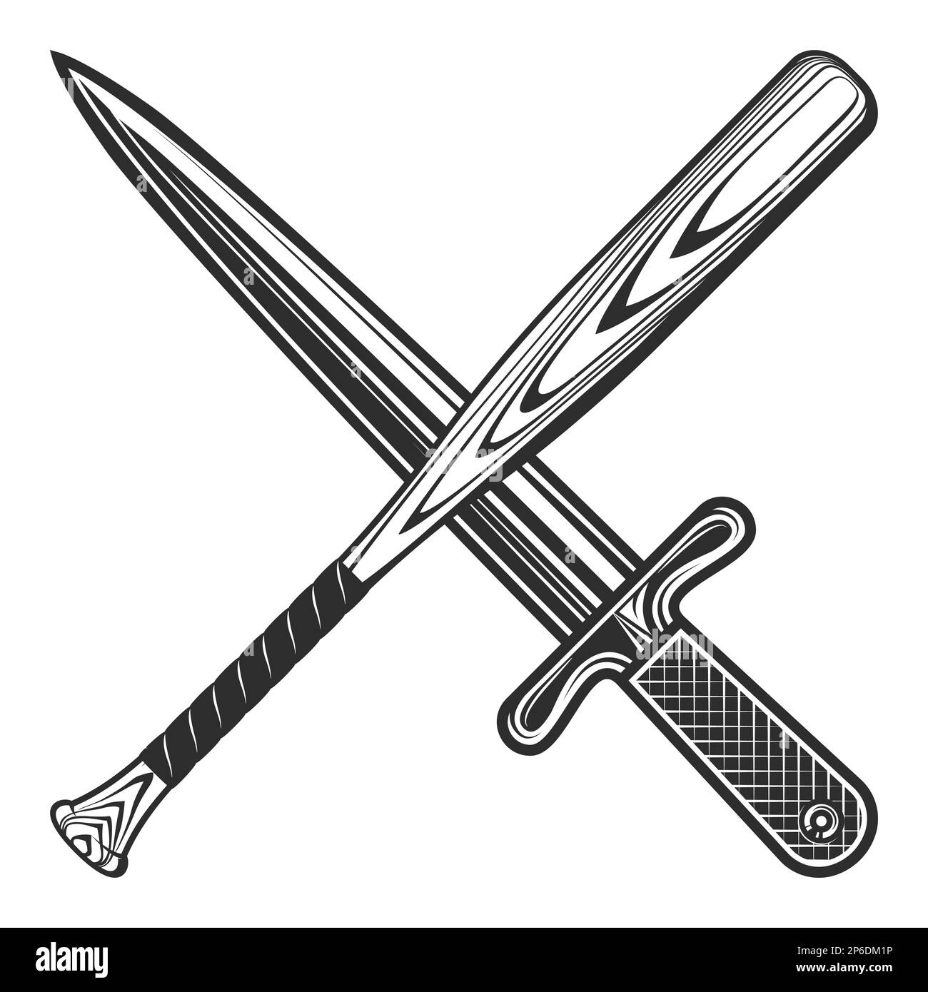 Dagger gangster knife with baseball bat club emblem design elements ...