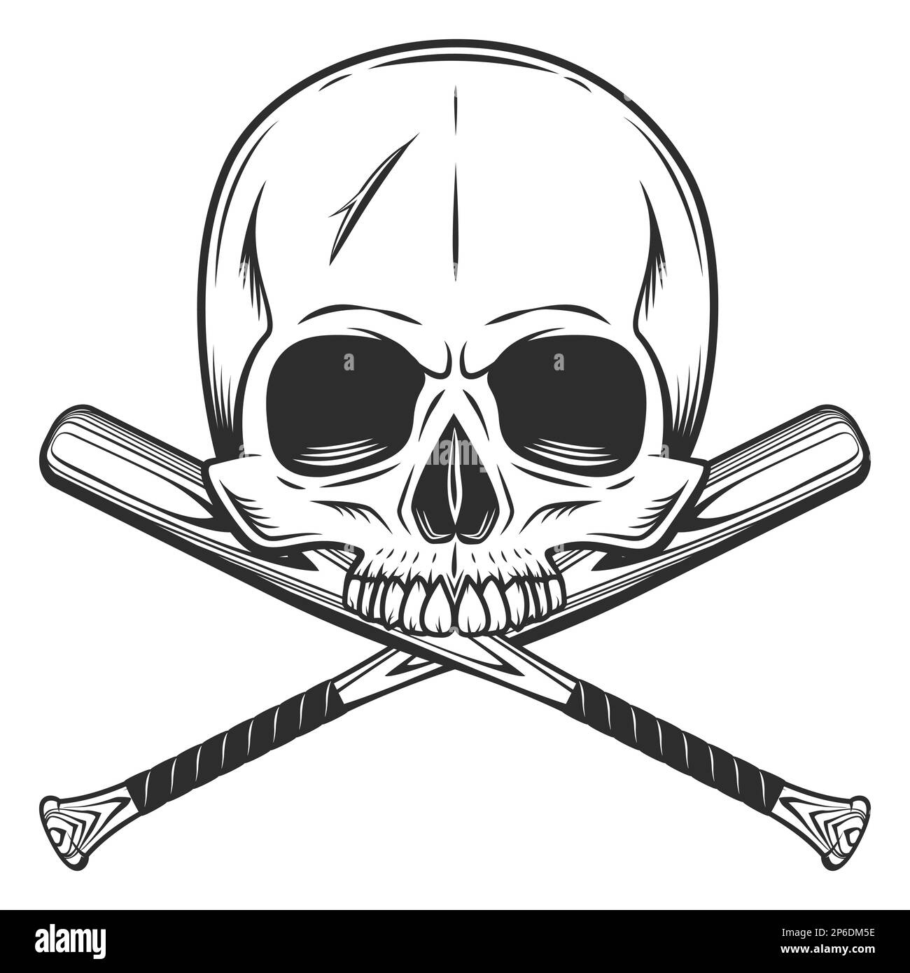 Skull without jaw with baseball bat club emblem design elements ...