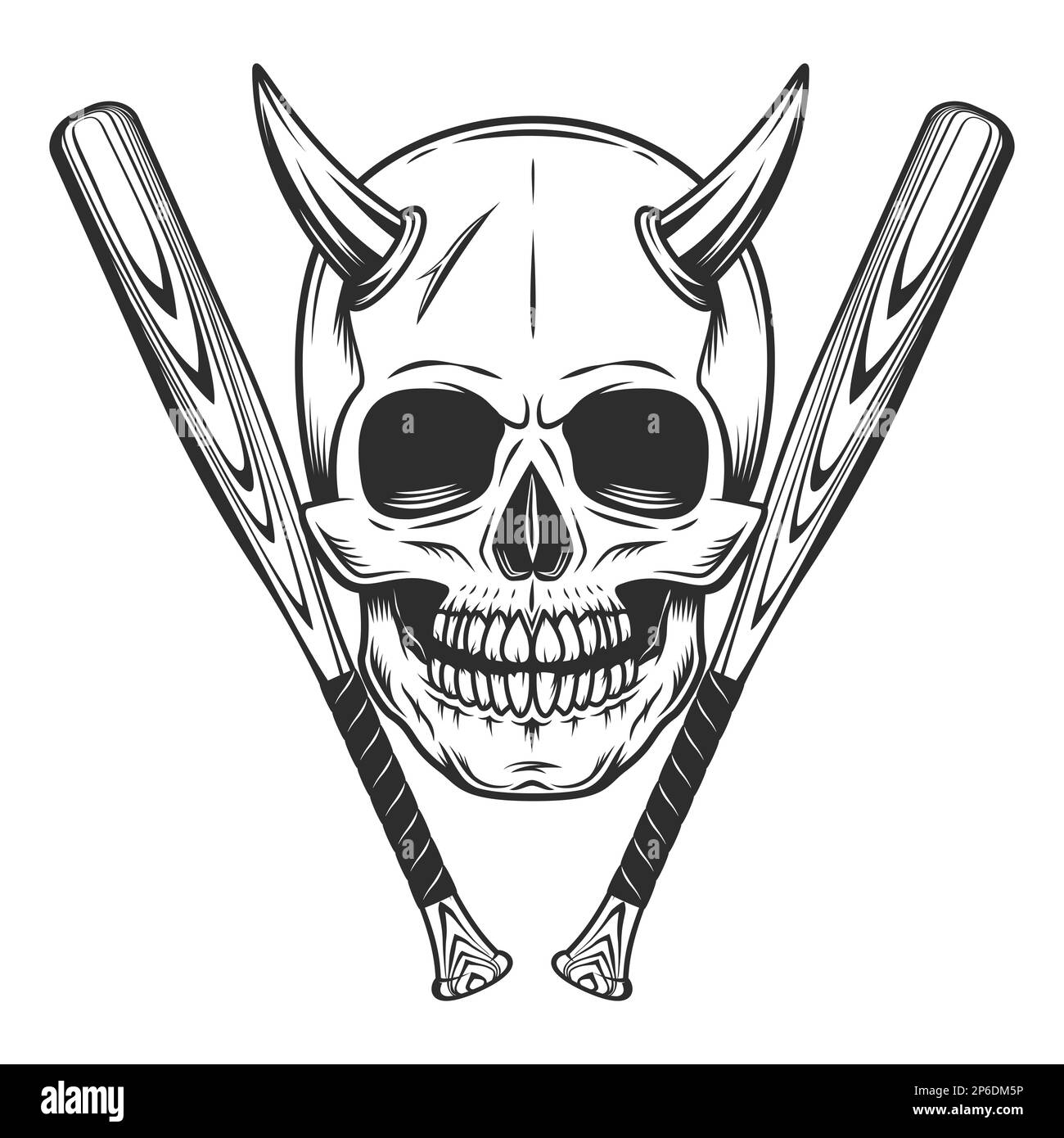 Skull and horn with baseball bat club emblem design elements template ...
